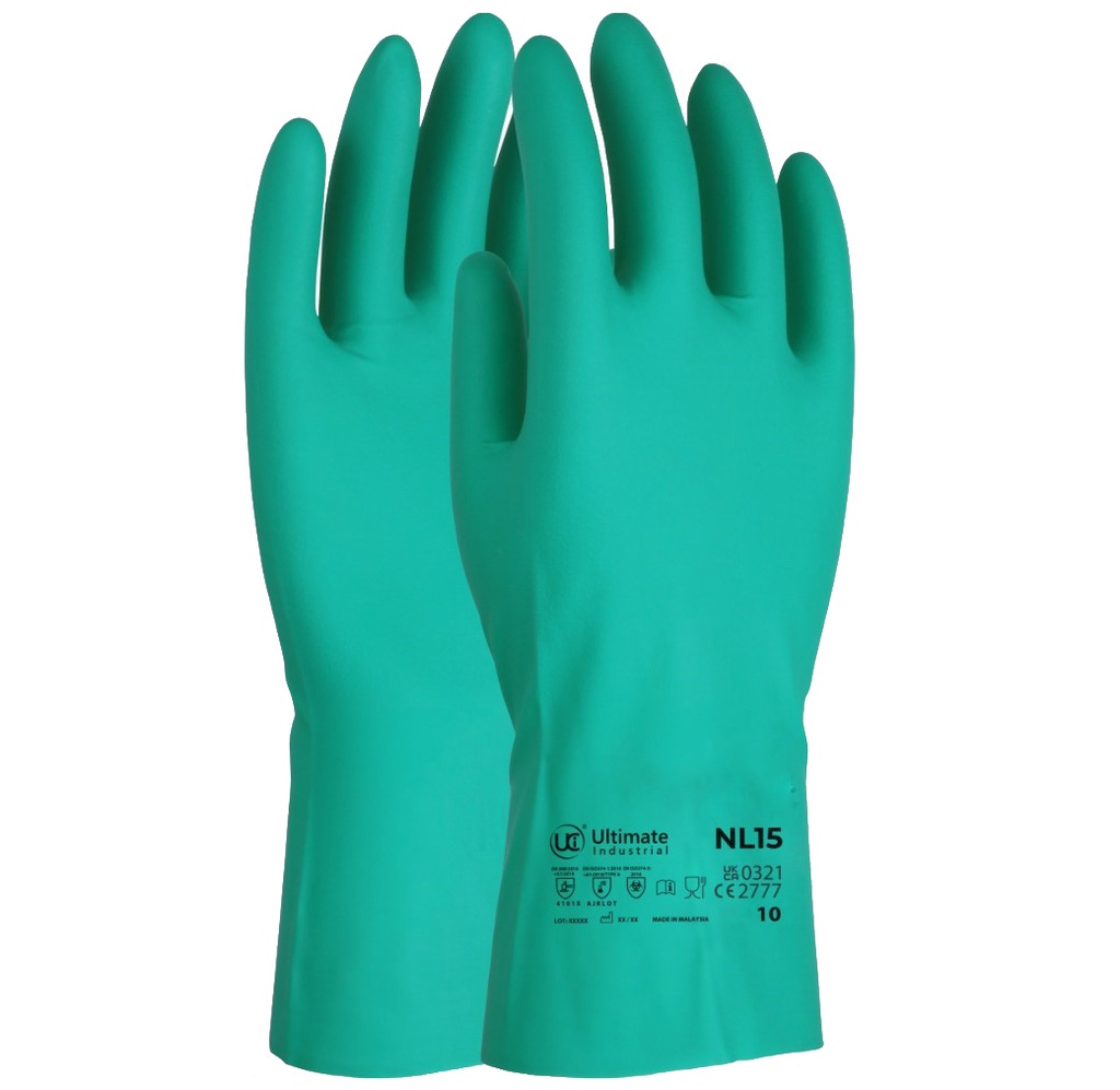 NL15 CHEMICAL RESISTANT 13 INCH FLOCK LINED NITRILE GAUNTLET | Eurox ...